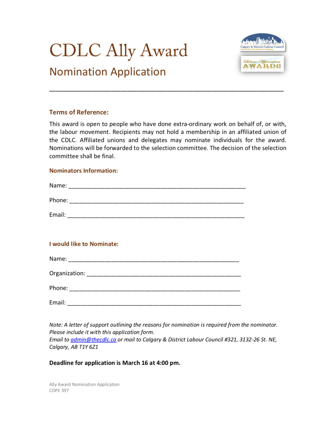 Ally Award - Calgary & District Labour Council